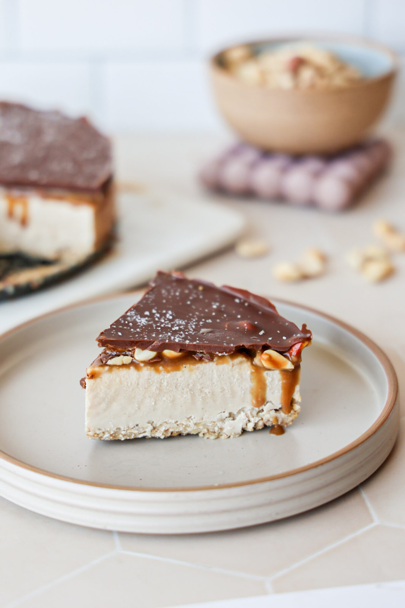 Vegan Snickers Cheesecake - danishealthyeats.com
